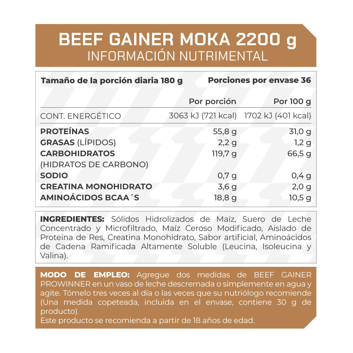 Proteína Beef Gainer Sabor Moka 2 Kg 36 porciones – ProWinner