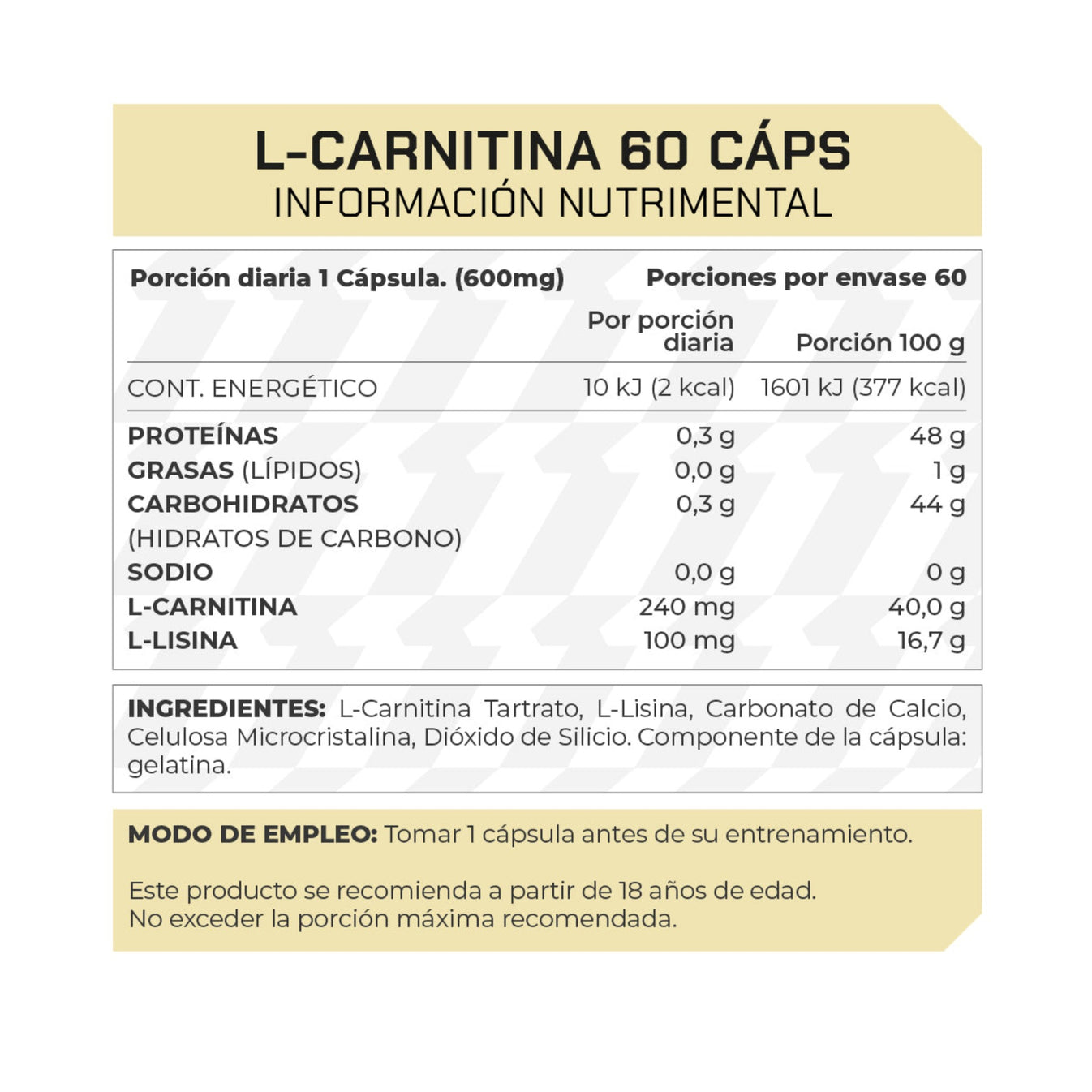 Pre-entreno L-Carnitina 60 Cápsulas 60 porciones – ProWinner